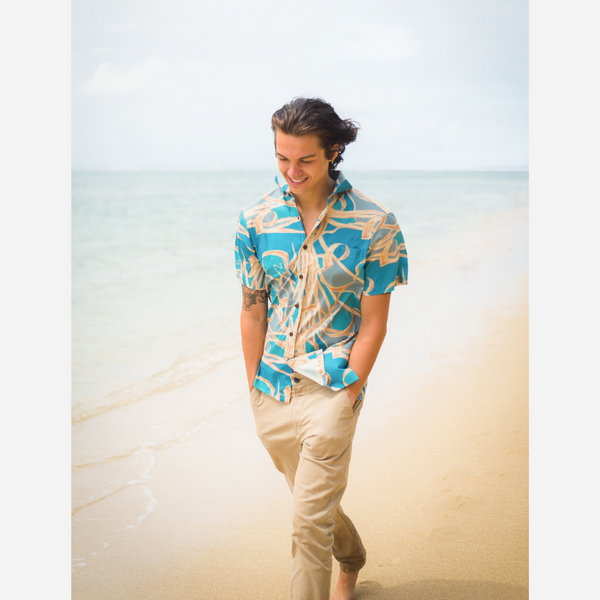 David Shepard - Men's Lauhala Aloha Shirt - Blue | House of Mana Up